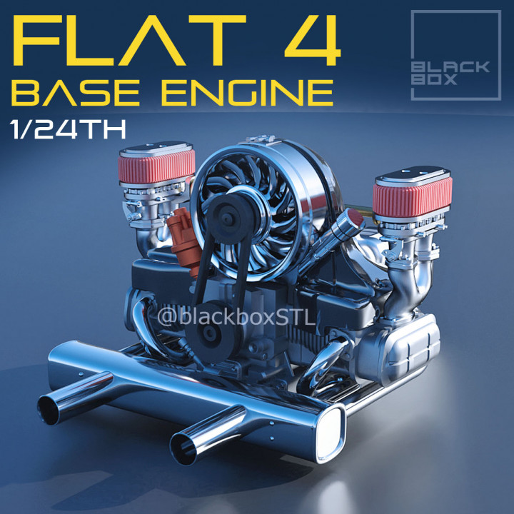 3D Printable Flat Four BASE ENGINE 1-24th for modelkits and diecast by ...