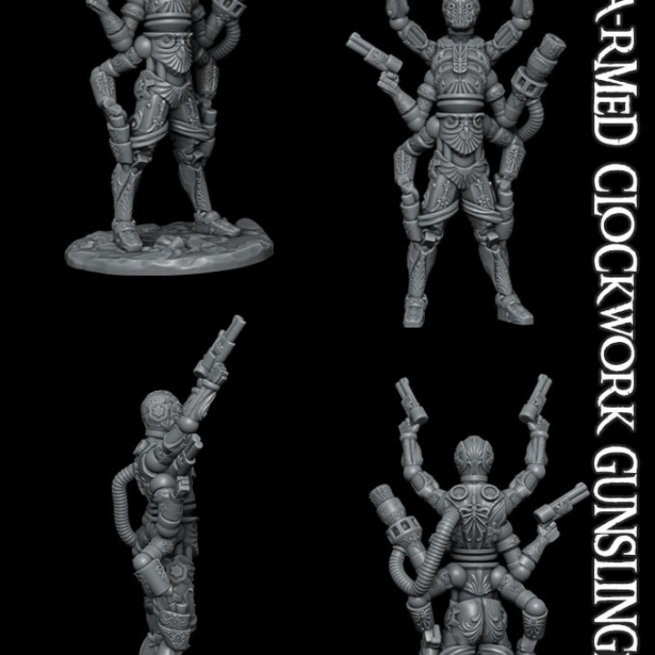 3D Printable Six Armed Clockwork Gunslinger by RocketPigGames