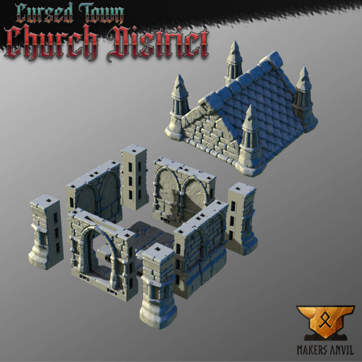 3D Printable Cursed Town - Church District Core Set by Makers Anvil