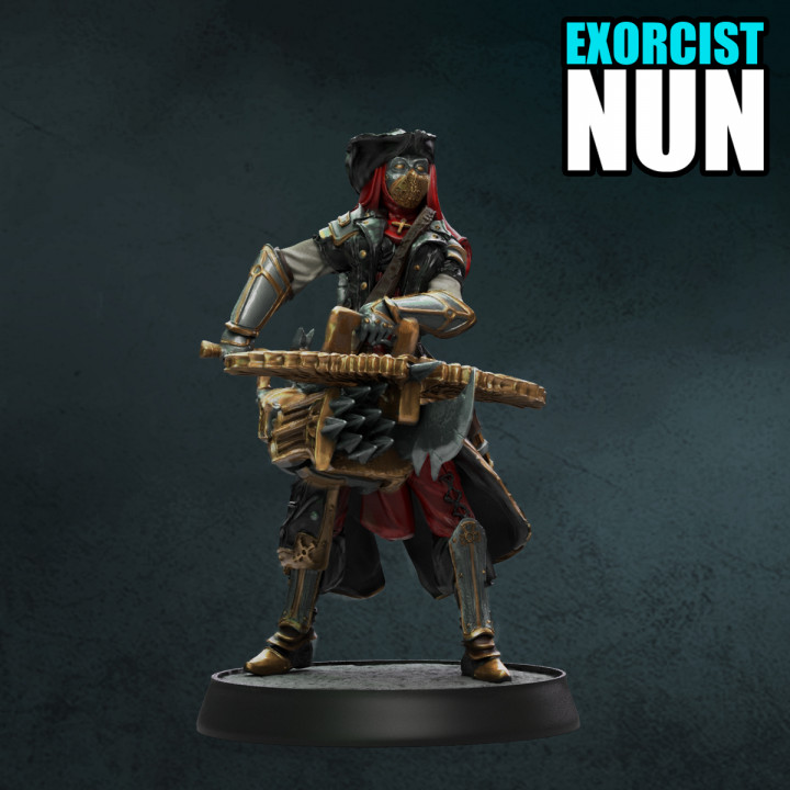 3D Printable UNDEAD MONASTERY EXORCIST NUN by Necropunks Miniatures