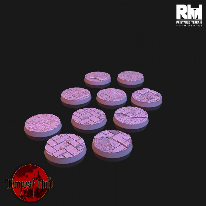 3D Printable 25mm Round Ruined City Bases by RMPrintable