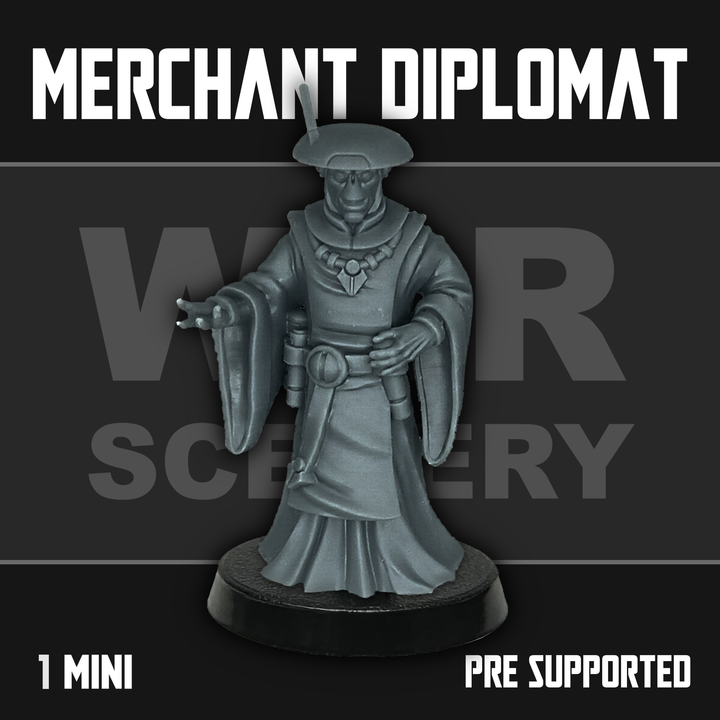 3D Printable Merchant Caste Diplomat by War Scenery