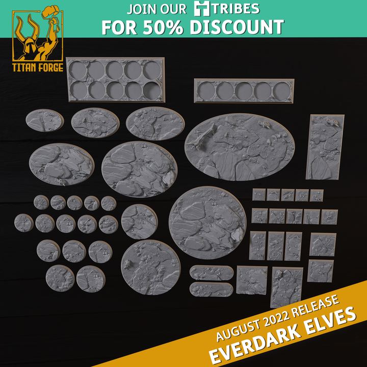 3D Printable Everdark Elves Bases by Titan Forge Miniatures