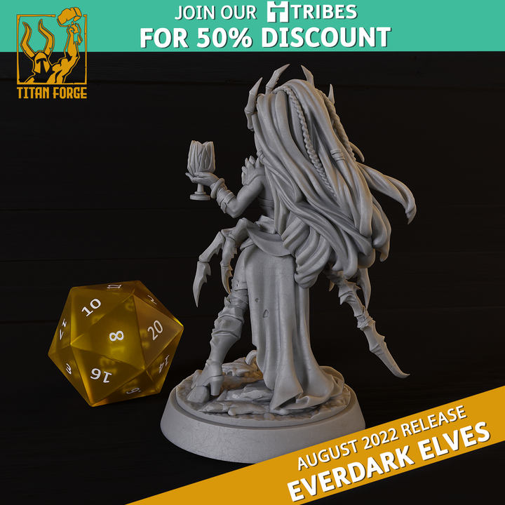 3D Printable Everdark Elves Witch by Titan Forge Miniatures