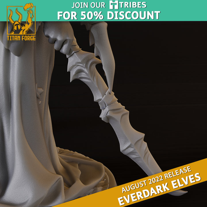 3D Printable Everdark Elves Witch by Titan Forge Miniatures