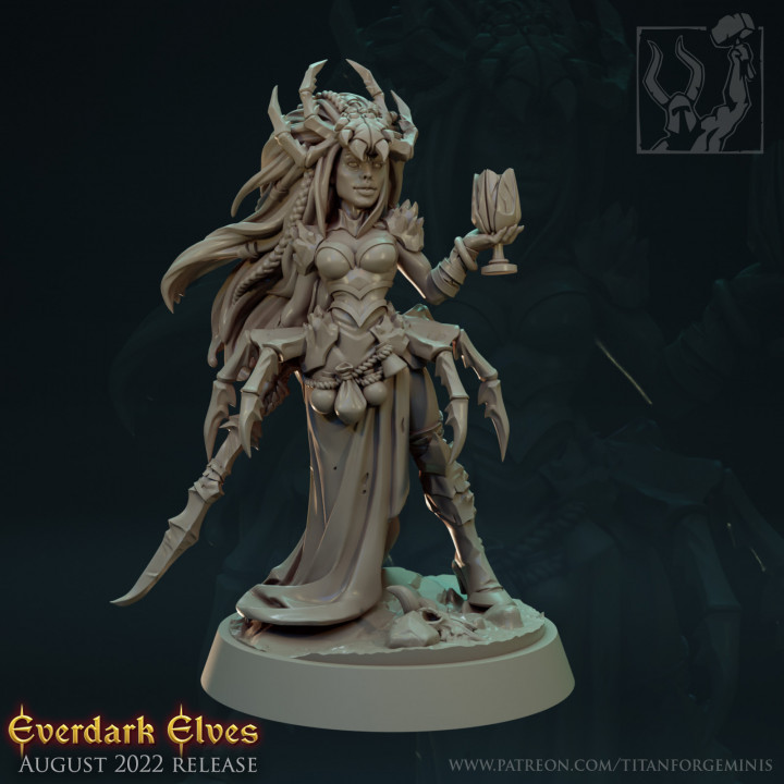 3D Printable Everdark Elves Witch by Titan Forge Miniatures