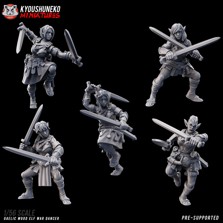 3D Printable Gaelic Wood Elf War Dancers by Kyoushuneko Miniatures