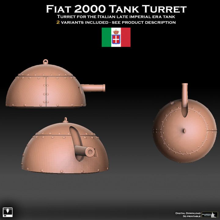 3D Printable Fiat 2000 Tank Turret by Sharedog Miniatures