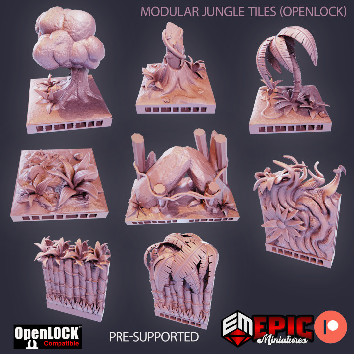 3D Printable Modular Jungle Tiles / Forest Dungeon Items / Bush Wood ...