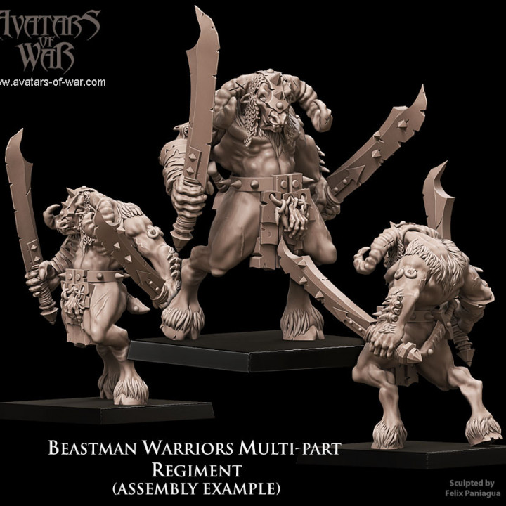 3D Printable Beastman warriors multi-part regiment by Avatars of War