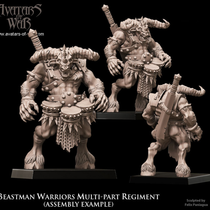 3D Printable Beastman warriors multi-part regiment by Avatars of War