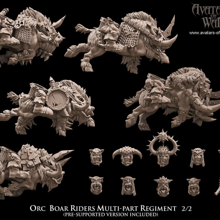 3D Printable Orc Boar riders multi-part regiment by Avatars of War