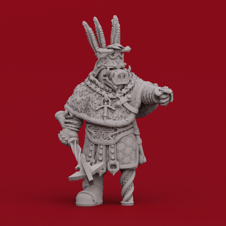 3D Printable Pig Orc Leader Of The Arrow by vector.miniatures