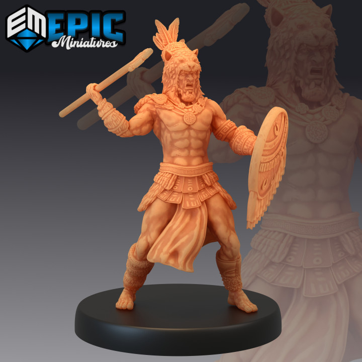 3D Printable Jaguar Warrior Spear & Shield / Aztec Fighter / Jungle ...