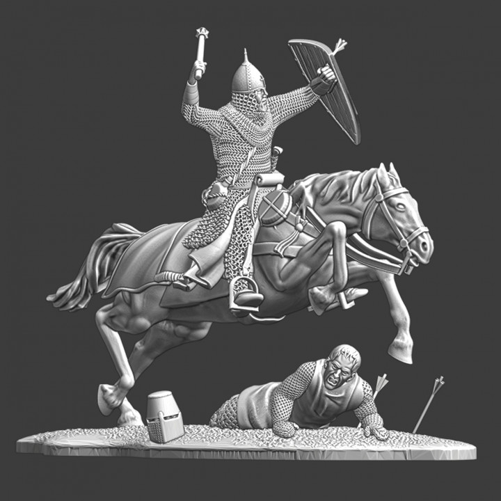 3D Printable Medieval Keivan Rus commander - small scene by Northern Crusades Miniatures
