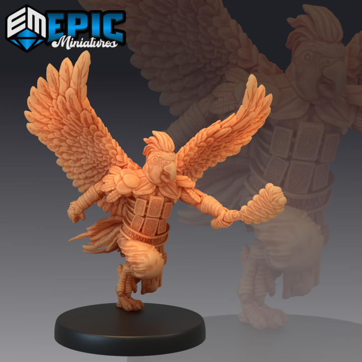 3D Printable Parrot Folk Warrior Attacking / Winged Birdfolk / Jungle ...