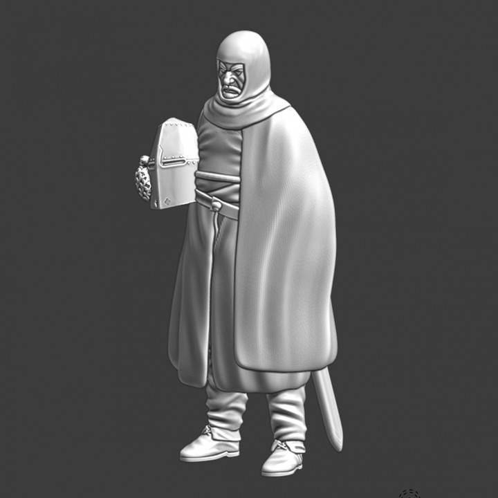 3D Printable Medieval brother knight - resting with great helmet by ...