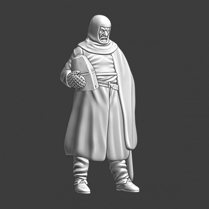 3D Printable Medieval brother knight - resting with great helmet by ...