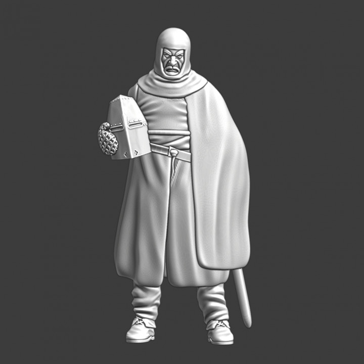3D Printable Medieval brother knight - resting with great helmet by ...
