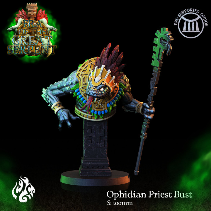 3D Printable Ophidian Priest, Bust version by Crippled God Foundry