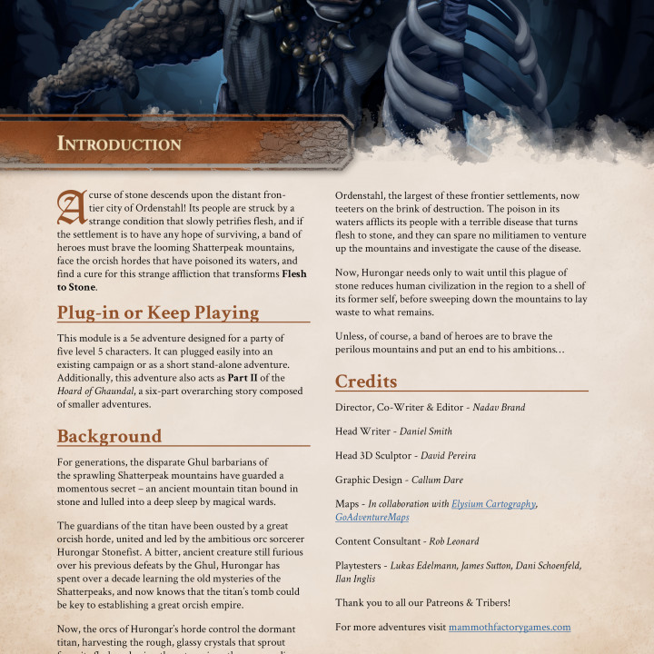 3D Printable PDF - Flesh to Stone Adventure by Mammoth Factory