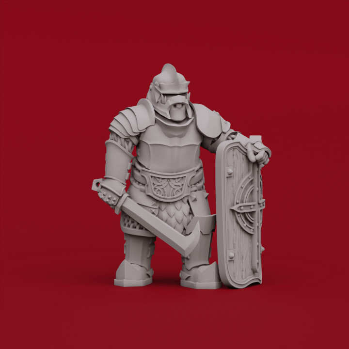 3D Printable Pig Orc Elite Guard with Shield by vector.miniatures