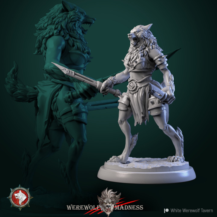 3D Printable Werewolves warriors female set 6 miniatures 32mm pre ...