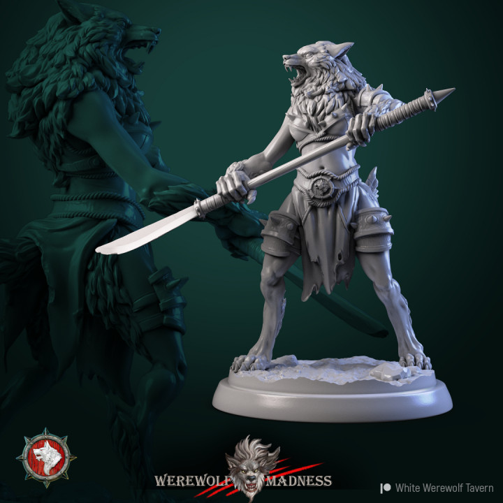 3D Printable Werewolves warriors female set 6 miniatures 32mm pre ...