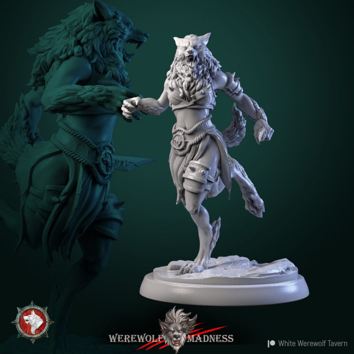 3D Printable Werewolves warriors female set 6 miniatures 32mm pre ...
