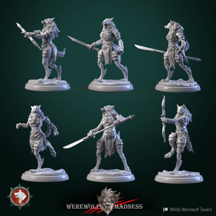 3D Printable Werewolves warriors female set 6 miniatures 32mm pre ...
