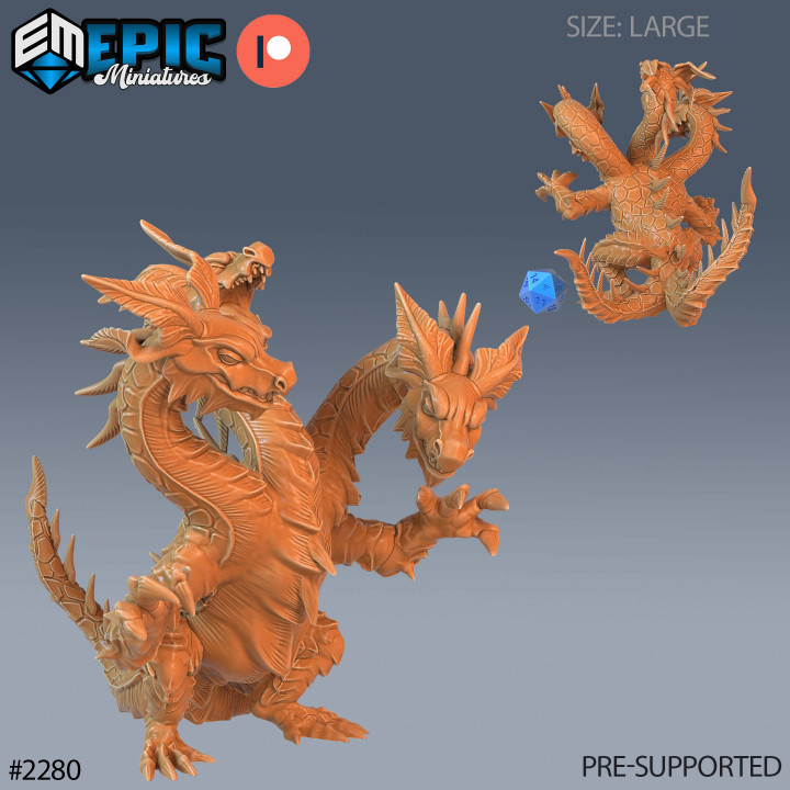 3D Printable Dungeon Hydra Set / Reptilian Magical Beast / 3 Headed ...