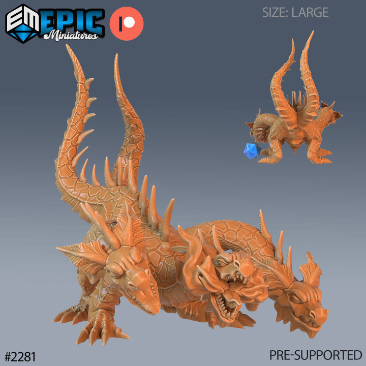 3D Printable Dungeon Hydra Set / Reptilian Magical Beast / 3 Headed ...