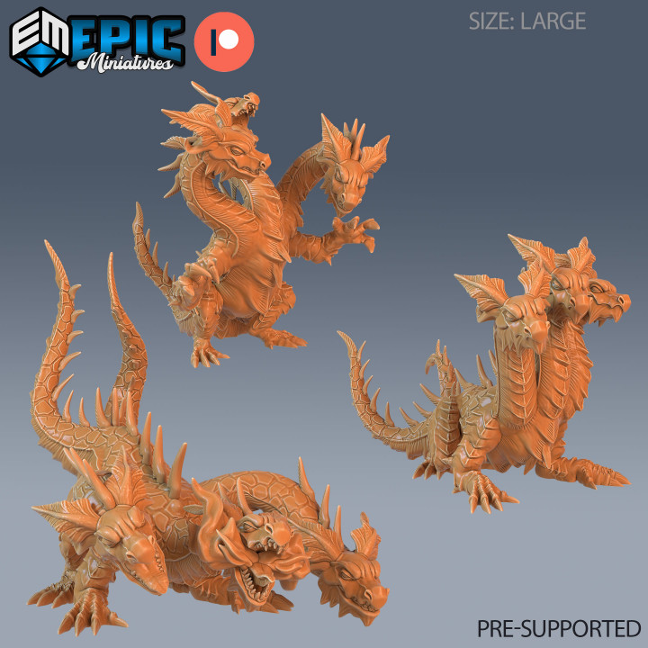 3D Printable Dungeon Hydra Set / Reptilian Magical Beast / 3 Headed ...