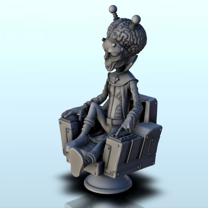 3D Printable Alien scientist with cranial antennas and high-tech chair ...