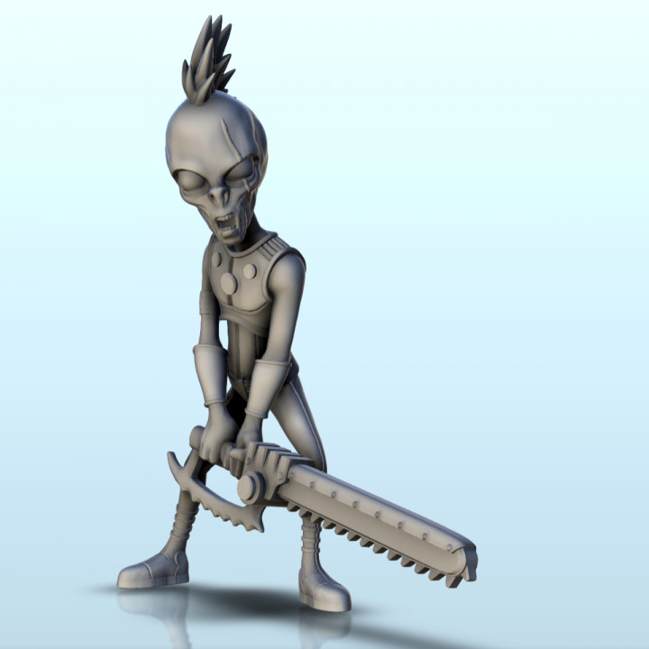 3D Printable Alien punk with armor and chainsaw sword (9) (+ pre ...