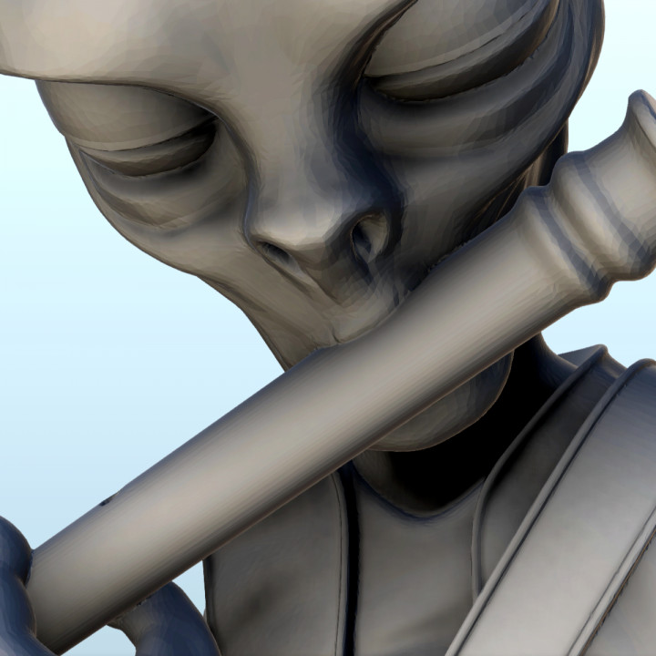 3D Printable Alien flute player on stone (18) (+ pre-supported version ...