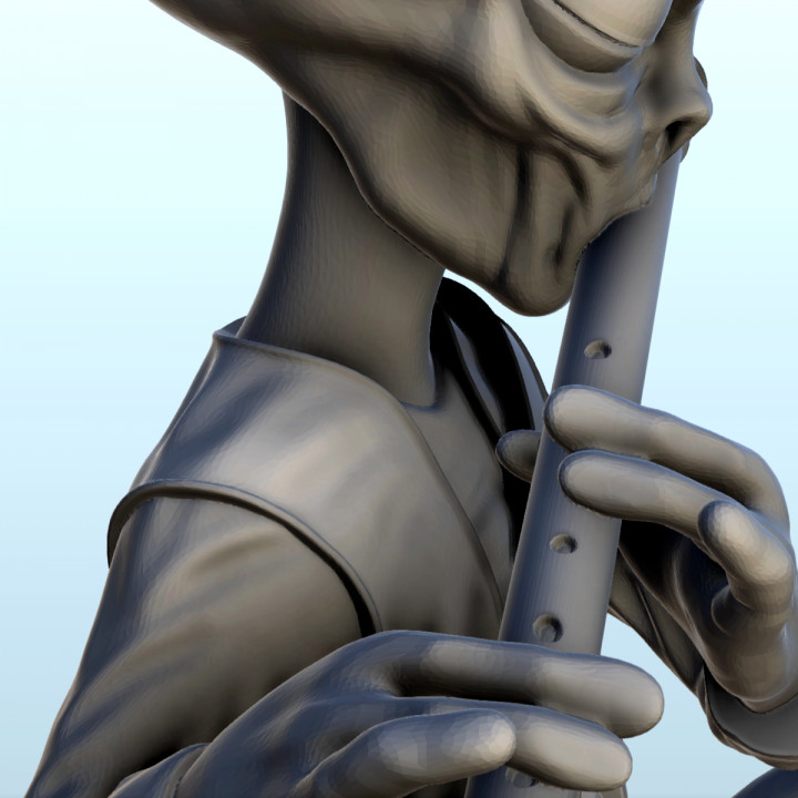 3D Printable Alien flute player on stone (18) (+ pre-supported version ...
