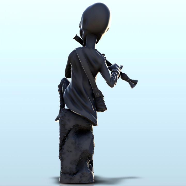 3D Printable Alien flute player on stone (18) (+ pre-supported version ...
