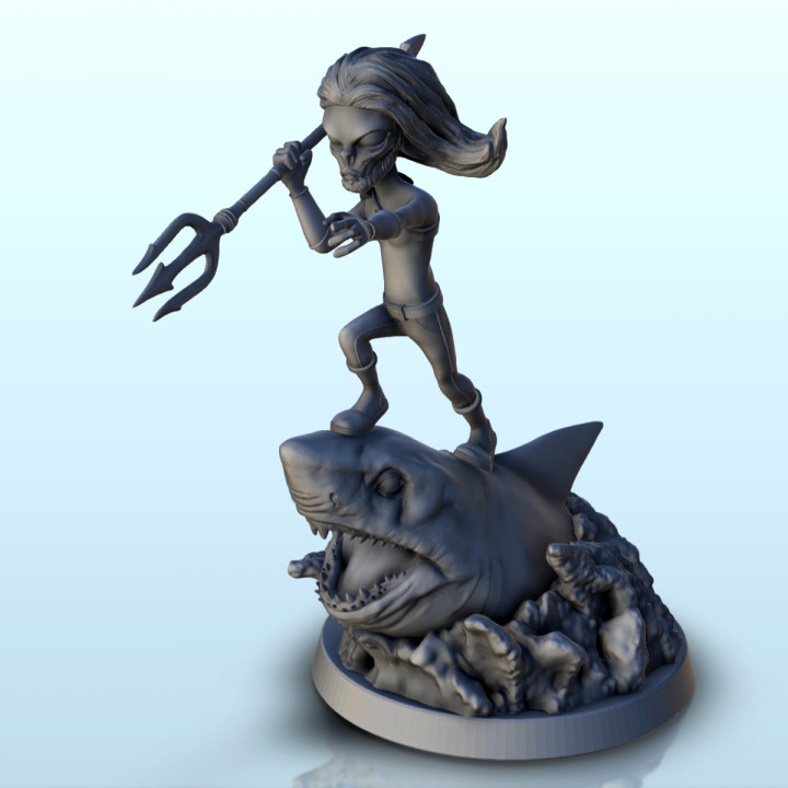 3D Printable Alien with beard and strident on shark (22) (+ pre ...