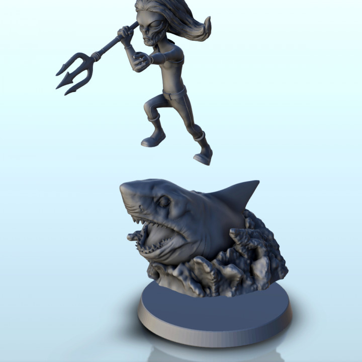 3D Printable Alien with beard and strident on shark (22) (+ pre ...