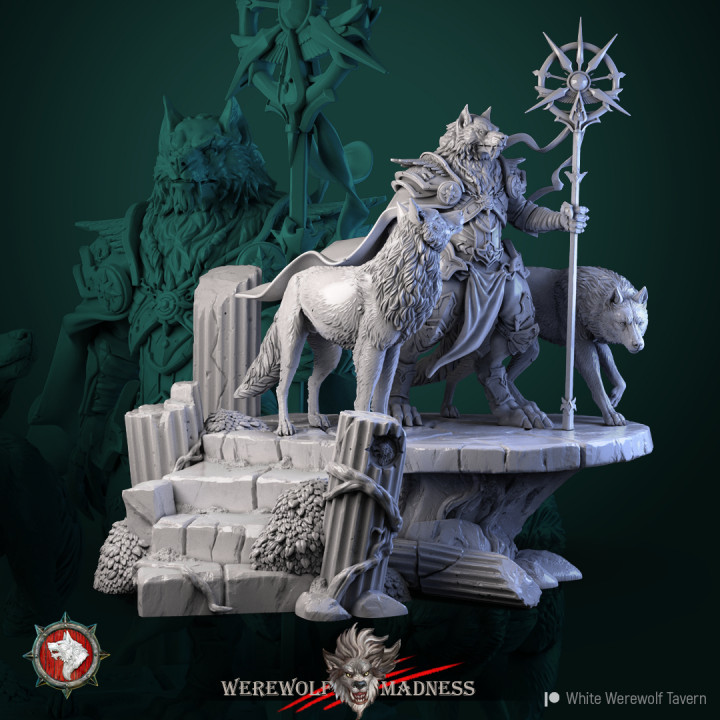 3D Printable White Werewolf diorama 32mm and 75mm pre-supported+DnD 5e ...