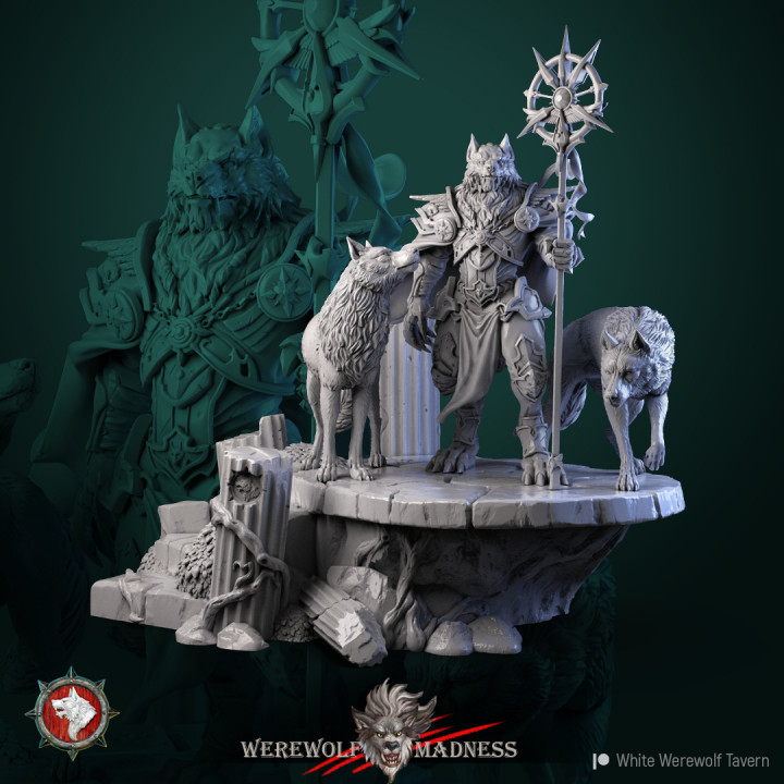 3D Printable White Werewolf diorama 32mm and 75mm pre-supported+DnD 5e ...
