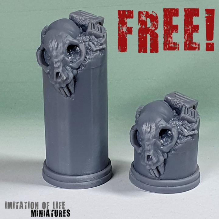 3D Printable FREE* Cylindrical display plinth with monster skull and ...