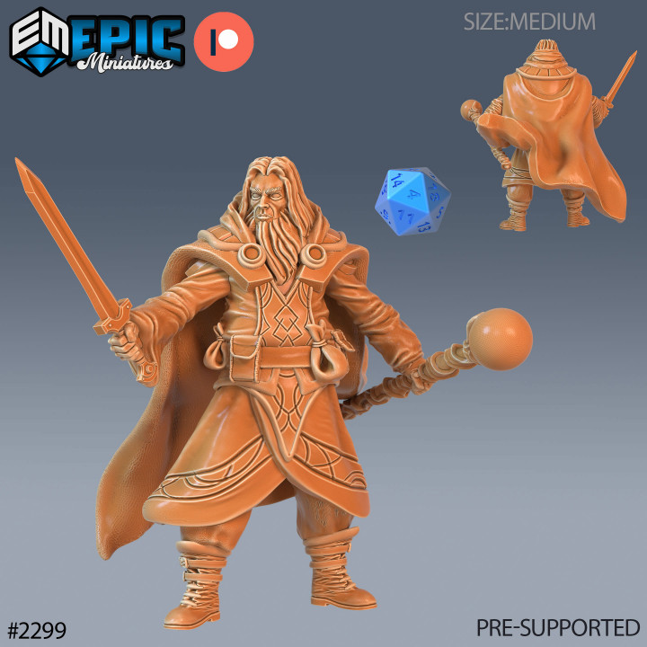 3D Printable Wizard Adventurer Set / Human Sorcerer / Wise Male ...