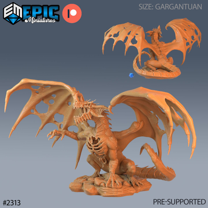 3D Printable Ancient Blue Zombie Dragon / Undead Drake / Skeleton Army ...