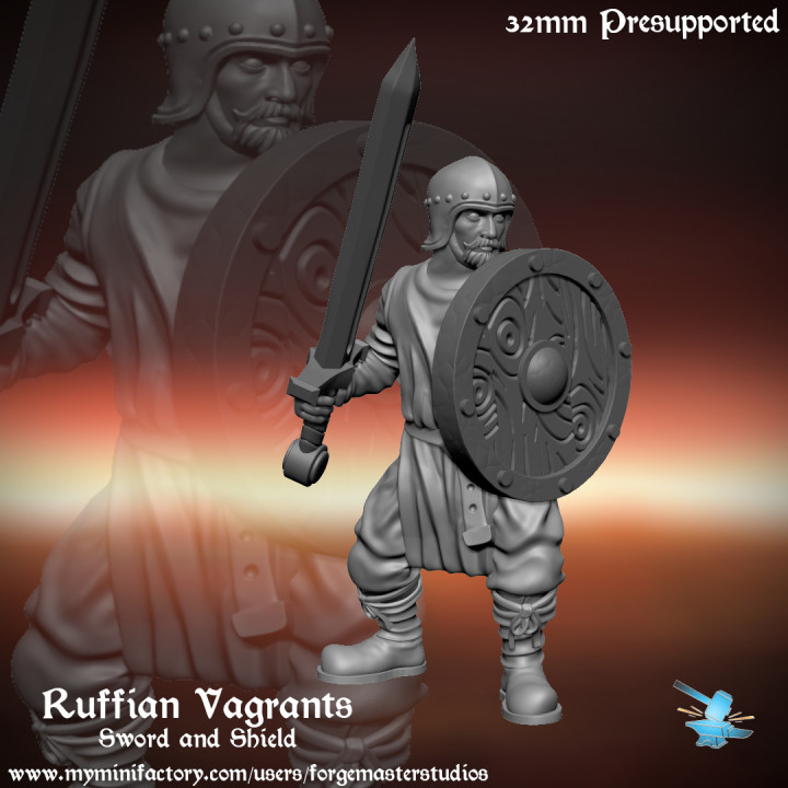 3D Printable Human Mercenary - Ruffian Vagrants Sword and Shield ...
