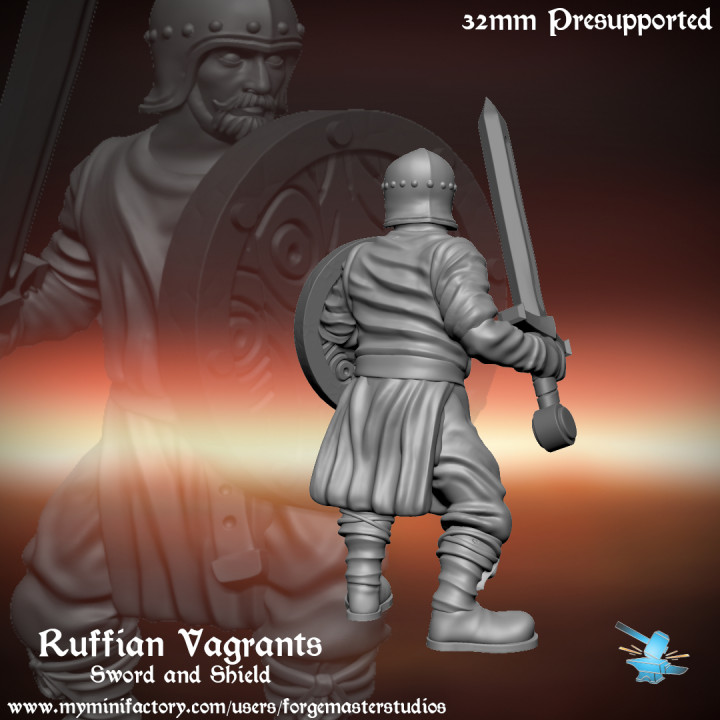 3D Printable Human Mercenary - Ruffian Vagrants Sword and Shield ...