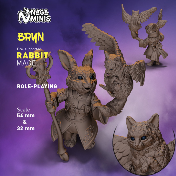 3D Printable (Pre-supported) Rabbit Folk Mage by Naga Minis