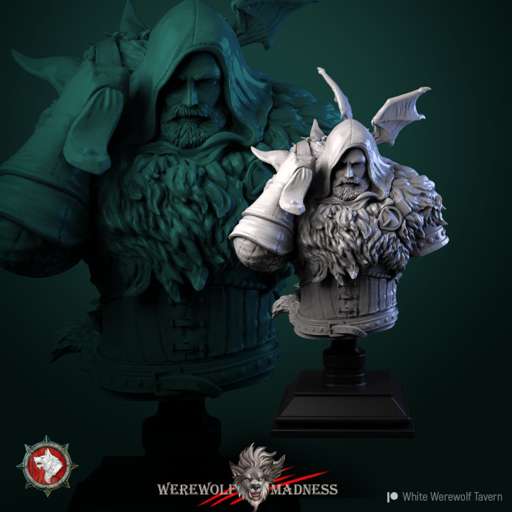3D Printable Waclaw the Werewolf Slayer bust pre-supported by White ...