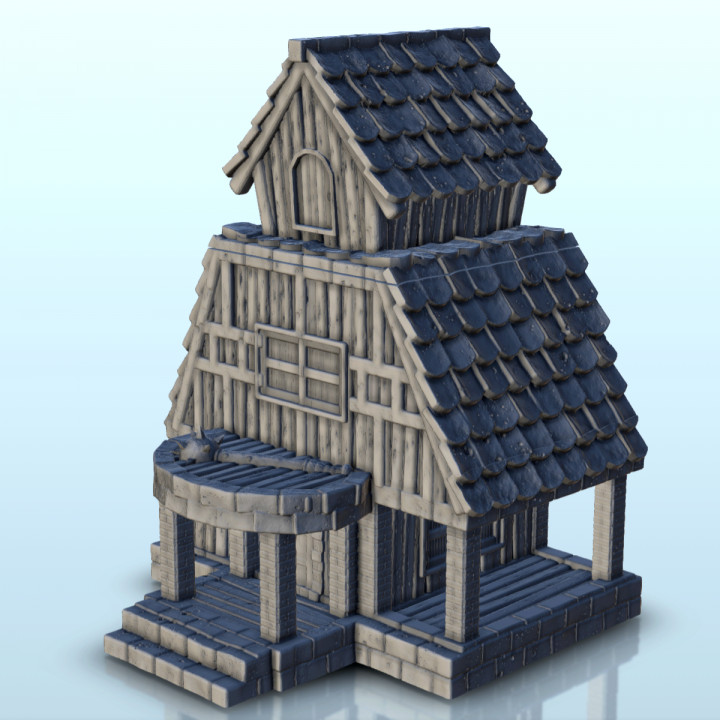 3D Printable Armory store with awning, terrace and double roof (1 ...